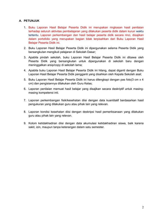 FORMAT RAPOR SD MENURUT KURIKULUM 2013 | DOC