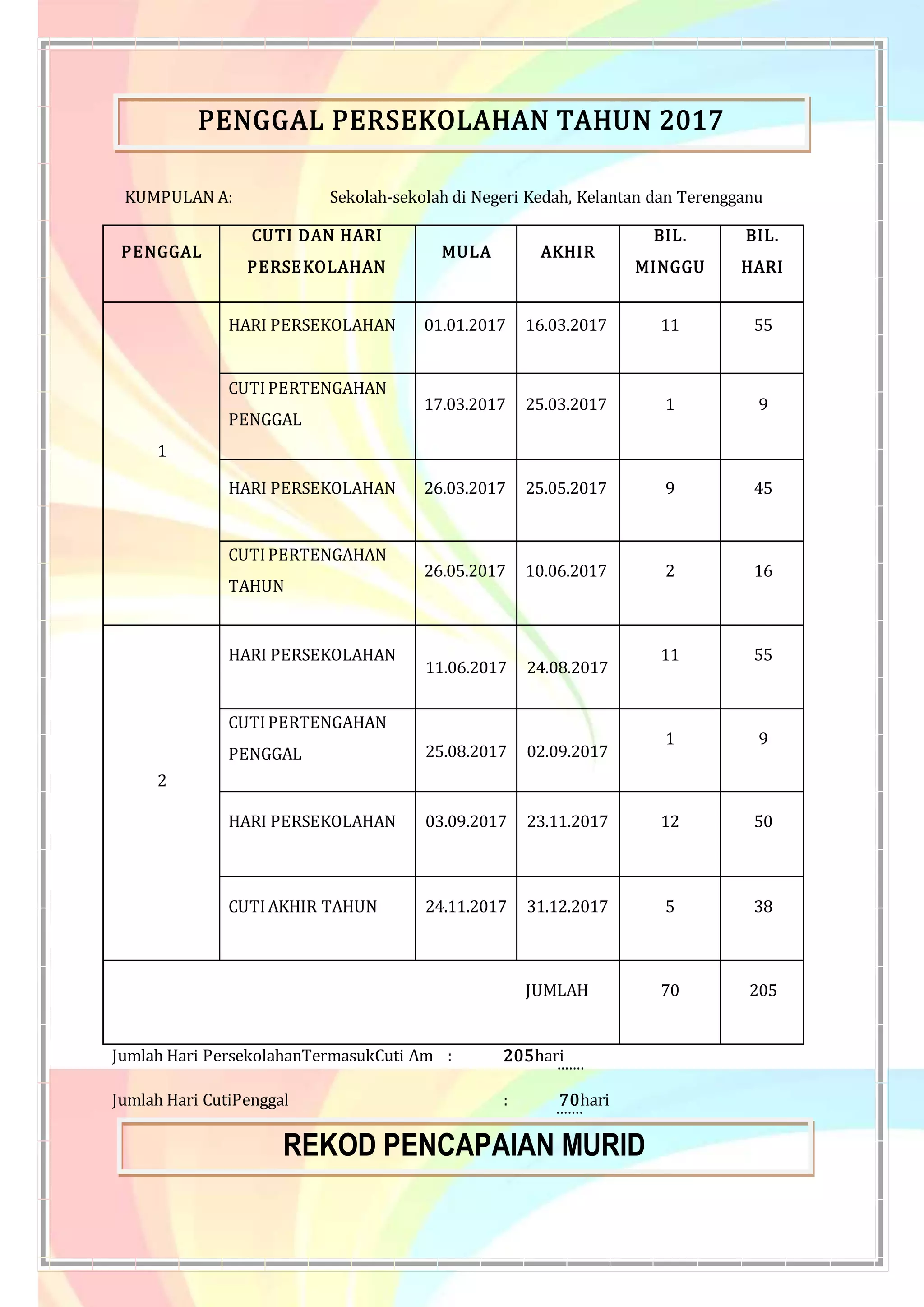 Buku rekod mengajar 2017 | DOCX