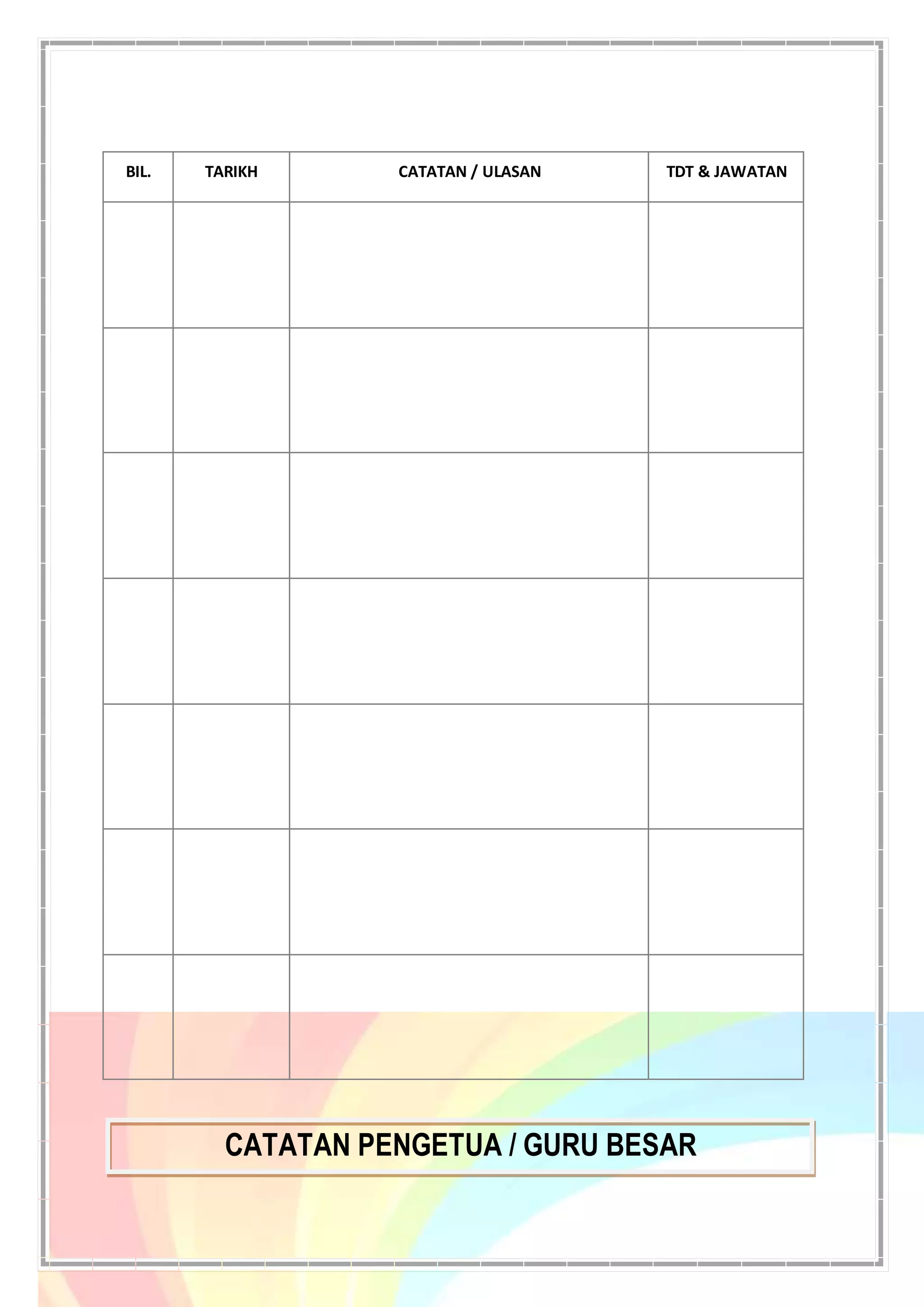 Buku rekod mengajar 2017 | DOCX
