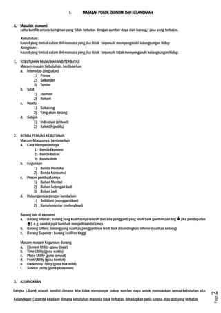 Rangkuman Materi Ekonomi kelas 10-12 | PDF