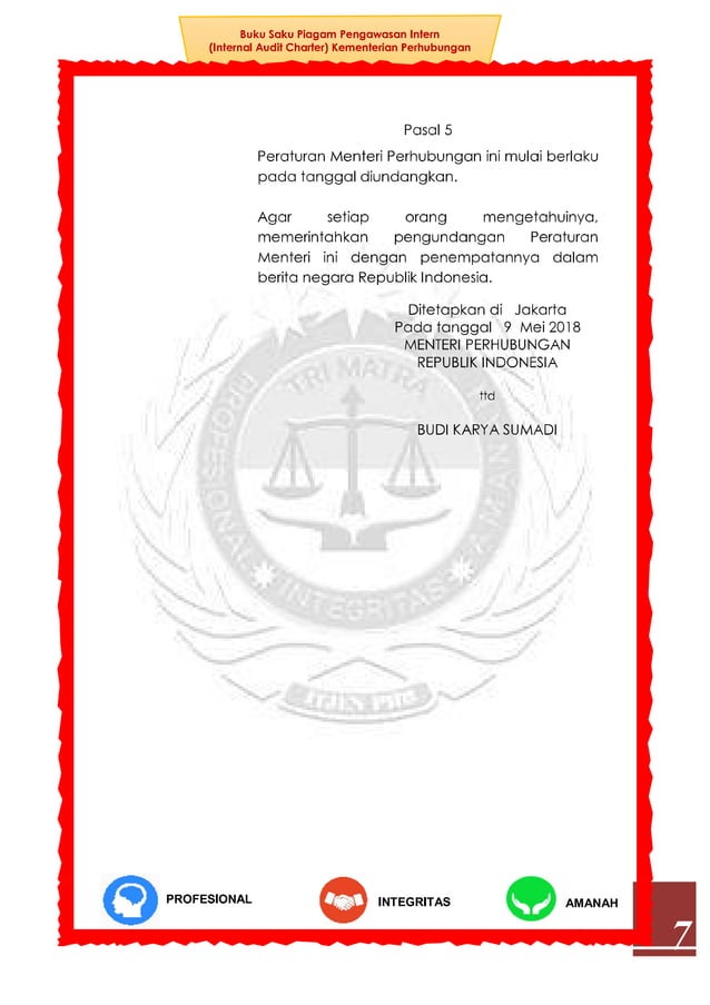 Buku saku internal audit charter kemeterian perhubungan | PDF