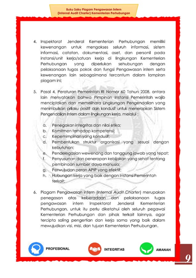 Buku saku internal audit charter kemeterian perhubungan | PDF