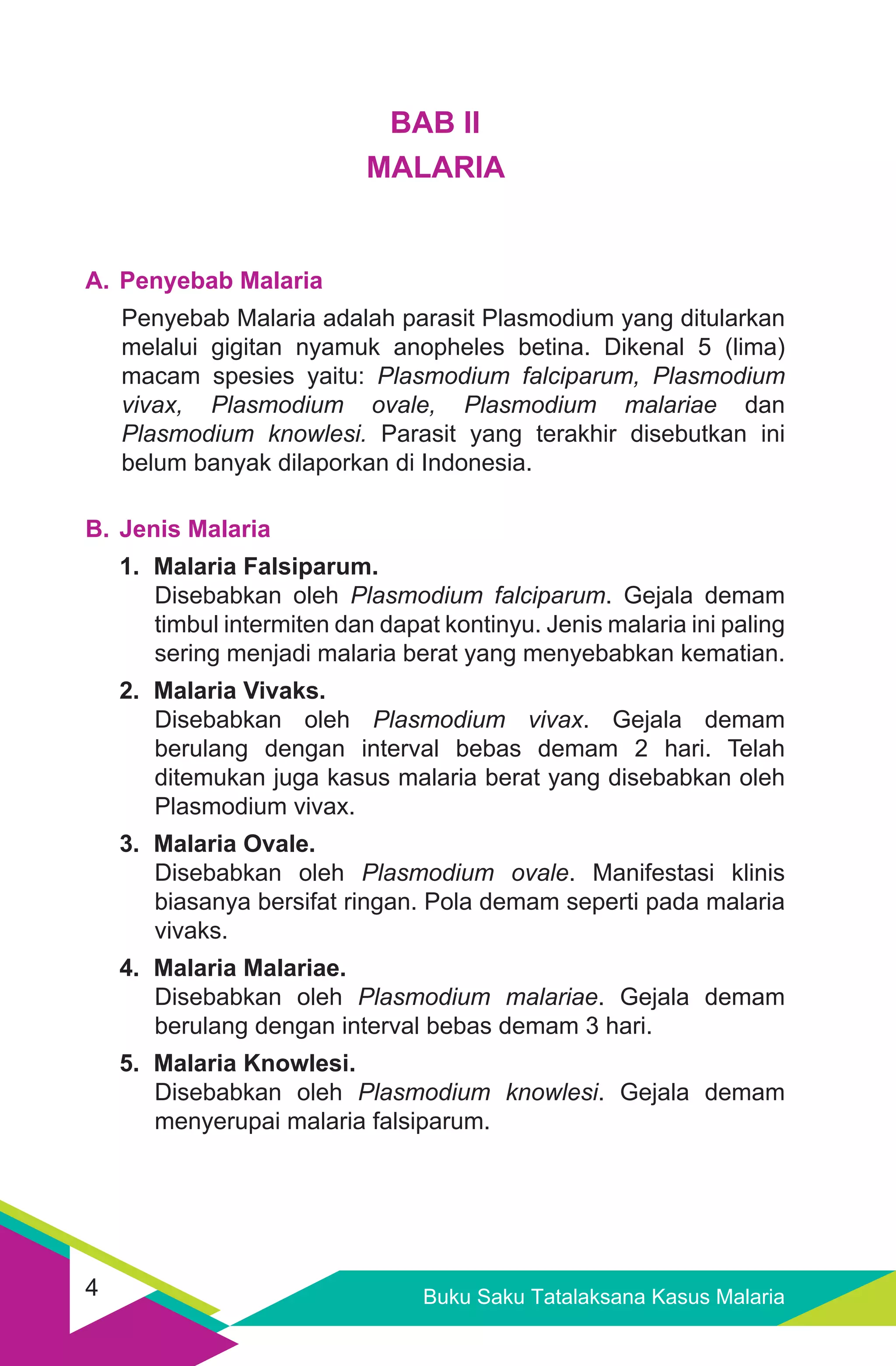 Buku saku tatalaksana kasus Malaria | PDF