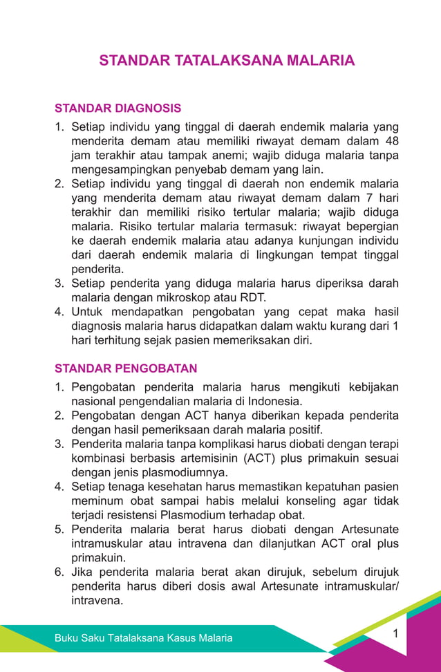 Buku saku tatalaksana kasus malaria 2018 | PDF