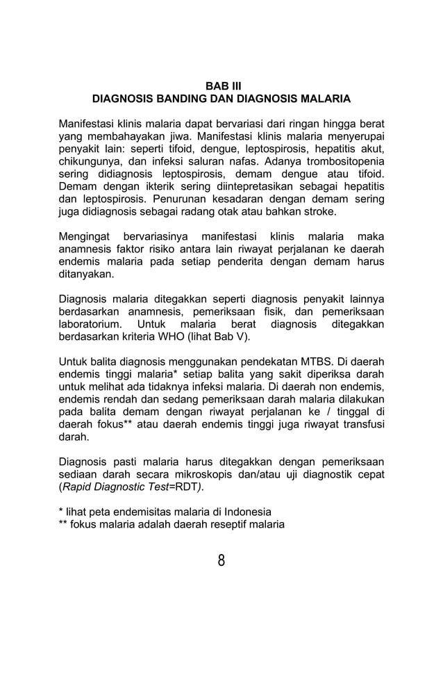 Buku Saku Tata Laksana Malaria Kemenkes. | PDF
