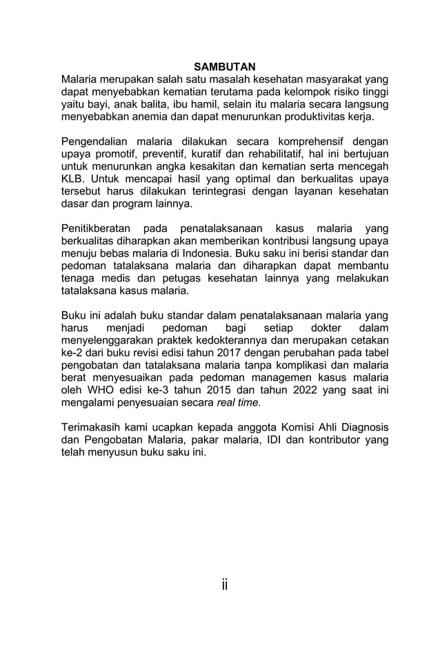 Buku Saku Tata Laksana Malaria Kemenkes. | PDF