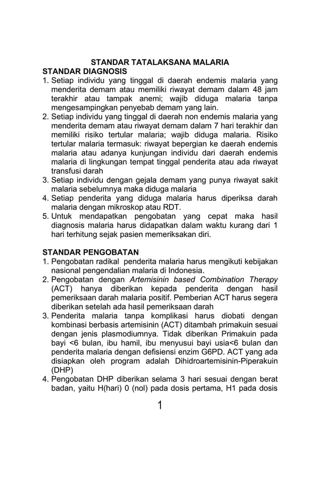 Buku Saku Tata Laksana Malaria Kemenkes. | PDF