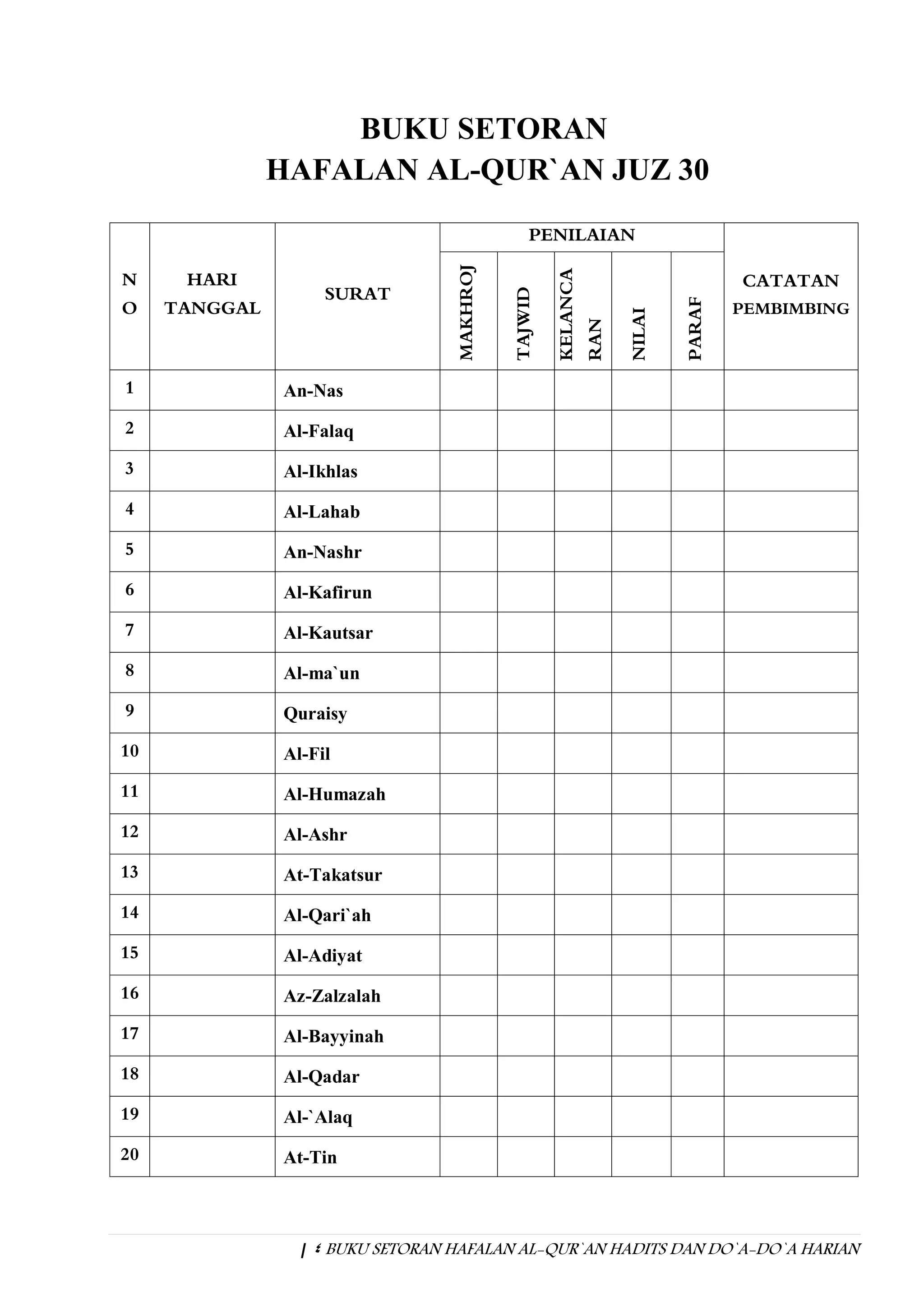 Buku Target Setoran Hafalan SMPIT-MC | PDF