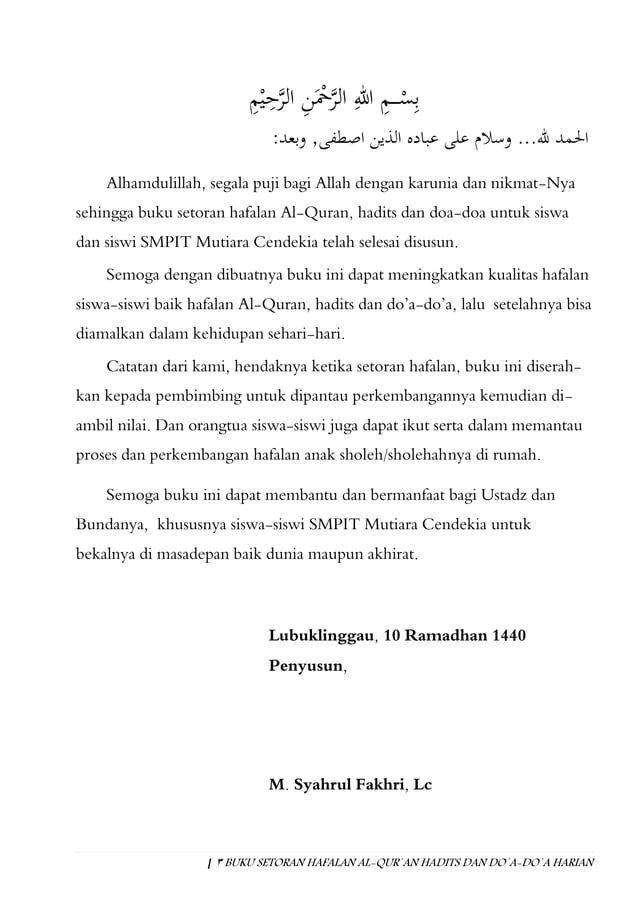 Buku Target Setoran Hafalan SMPIT-MC | PDF