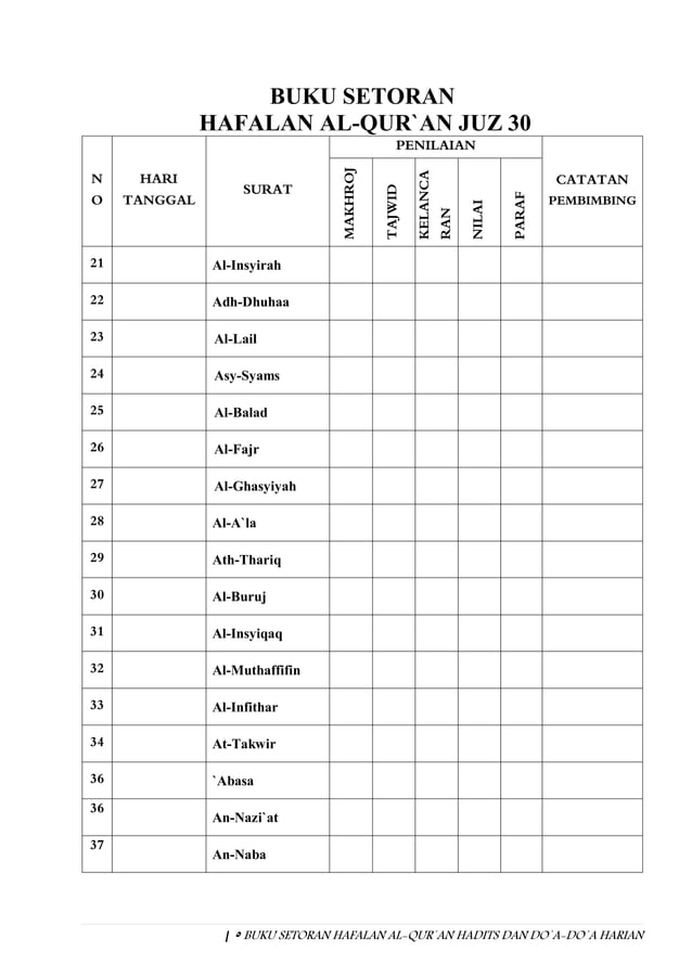Buku Target Setoran Hafalan SMPIT-MC | PDF