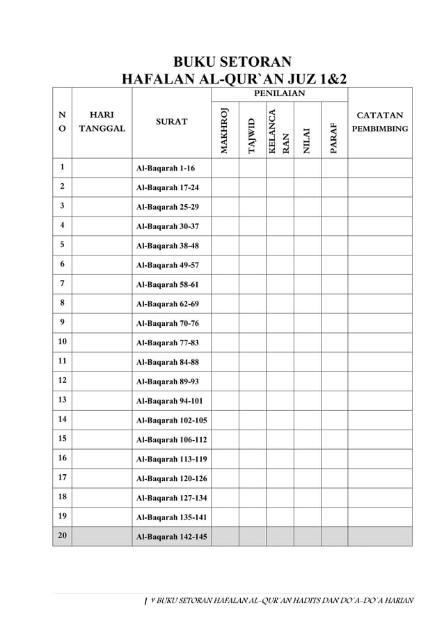 Buku Target Setoran Hafalan SMPIT-MC | PDF