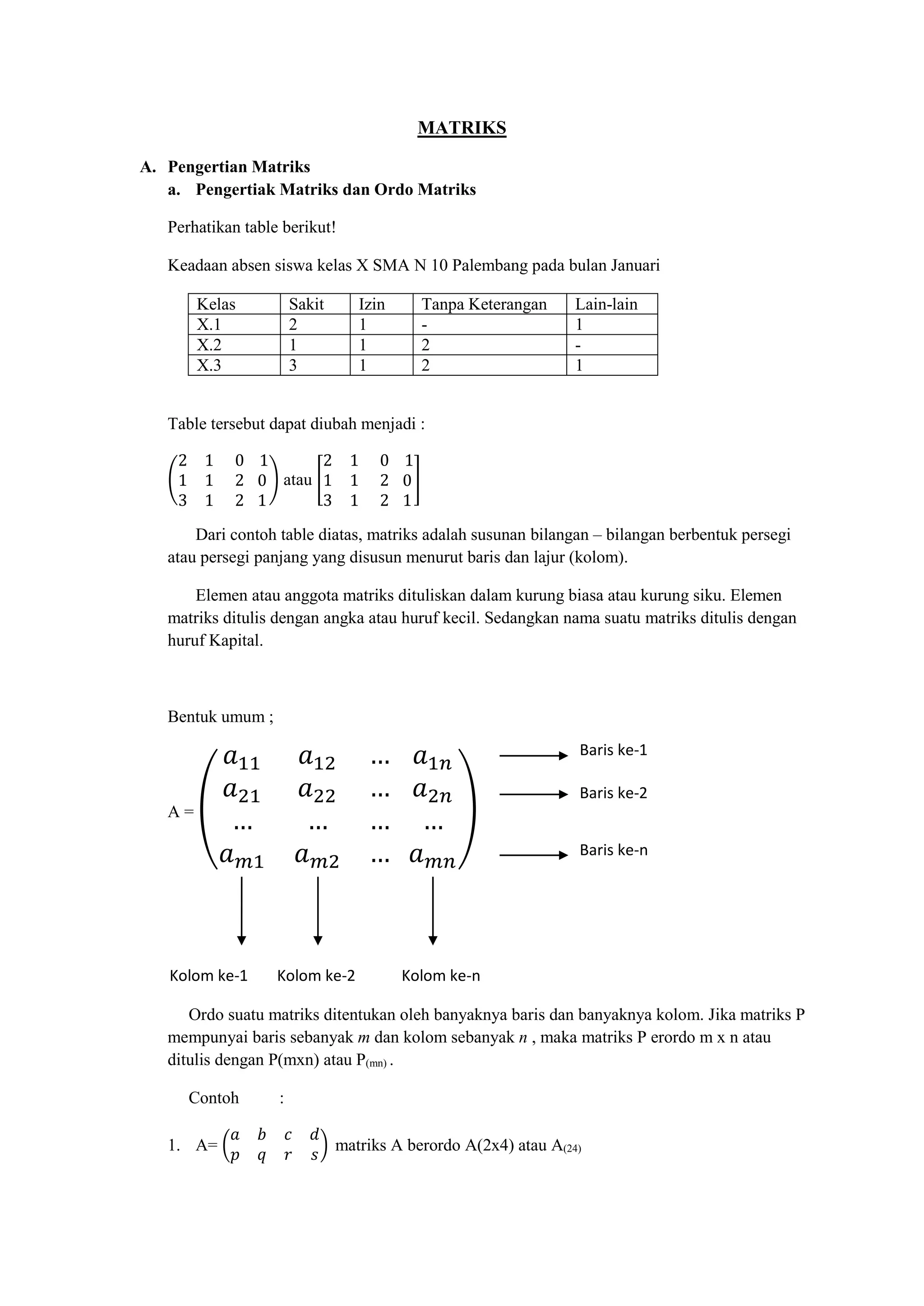 Buku siswa Materi Matriks | DOCX