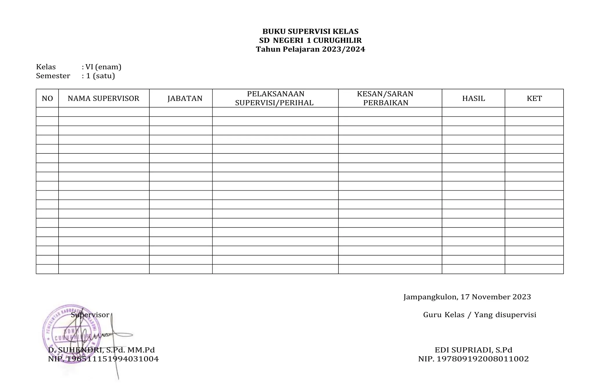 BUKU SUPERVISI KELAS.docx....................... | PPT