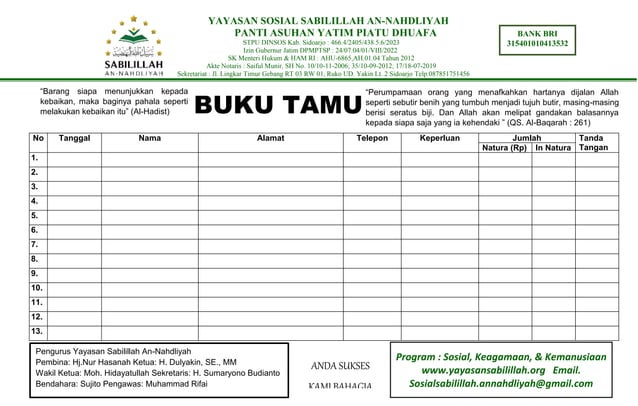 buku tamu untuk kunjungan ke yayasan atau instansi sosial | DOCX