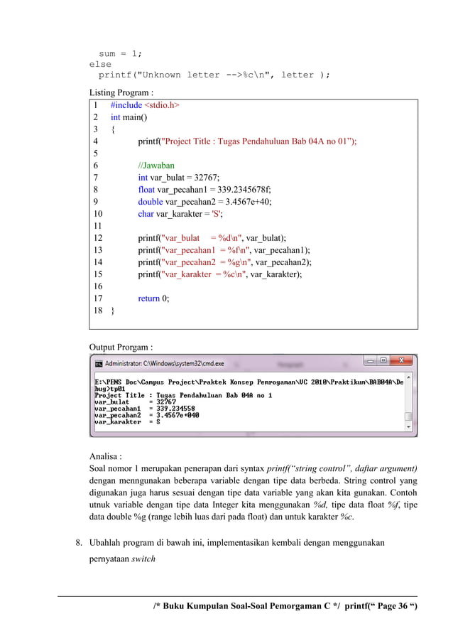 Buku tutorial pemprograman c | PDF