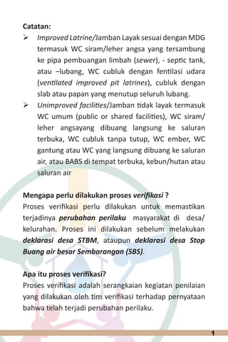 Buku verifikasi Sanitasi Total Berbasis Masyarakat (STBM) | PDF