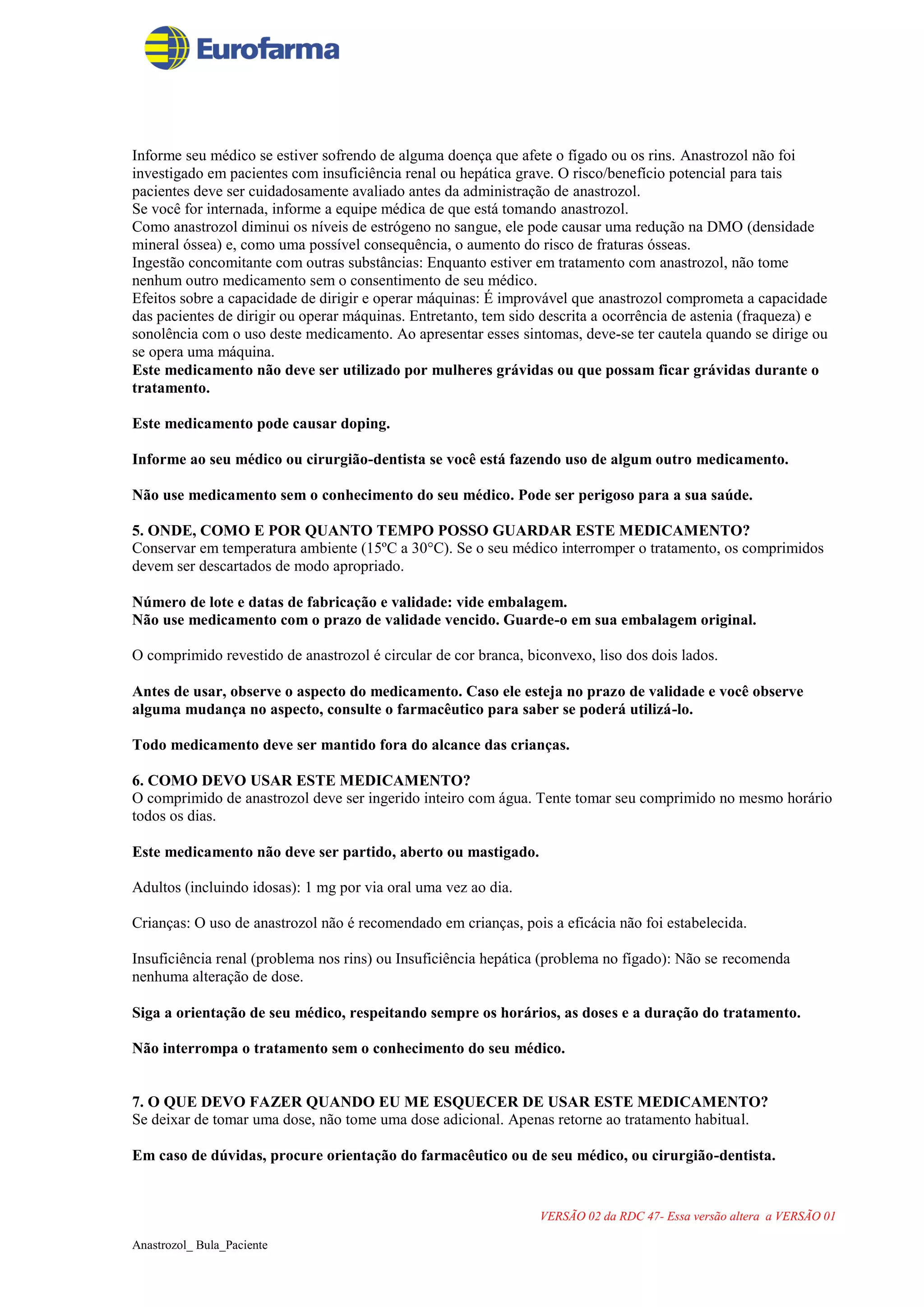 Bula anastrozol paciente | PDF