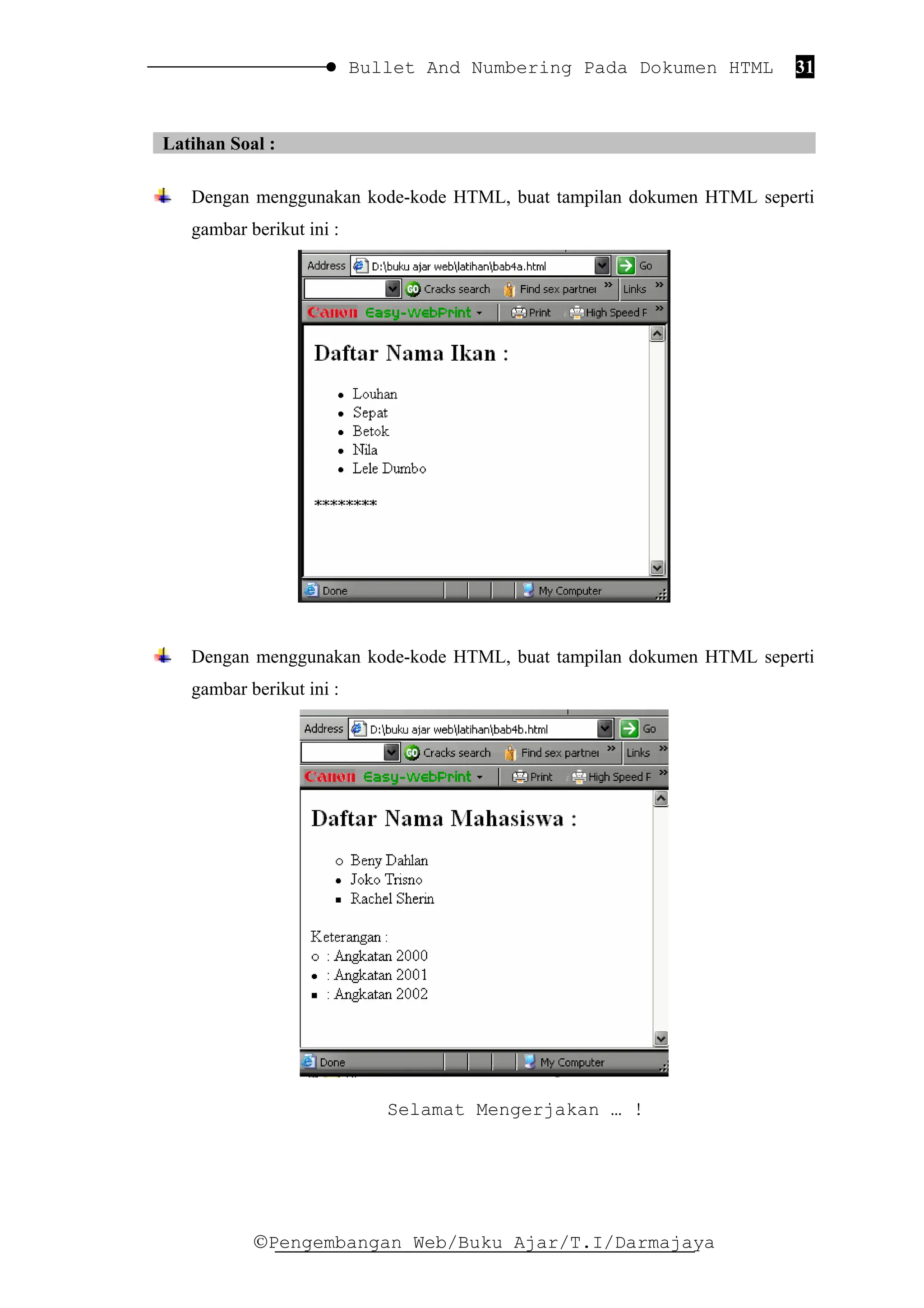 Bulet dan Numbering HTML pada Pemrograman Website | PDF