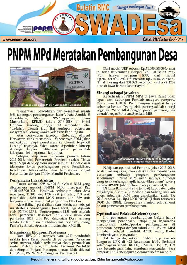 Buletin swadesa edisi-7 PNPM MPd meratakan pembangunan di Perdesaan | PDF