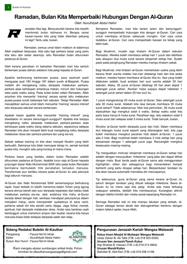Buletin Al Kauthar Bil. 001 (Edisi Ramadan) | PDF