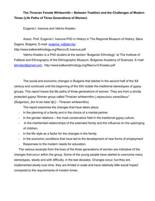 Three Generations of Thracian Whitesmith Women and Tradition vs ...