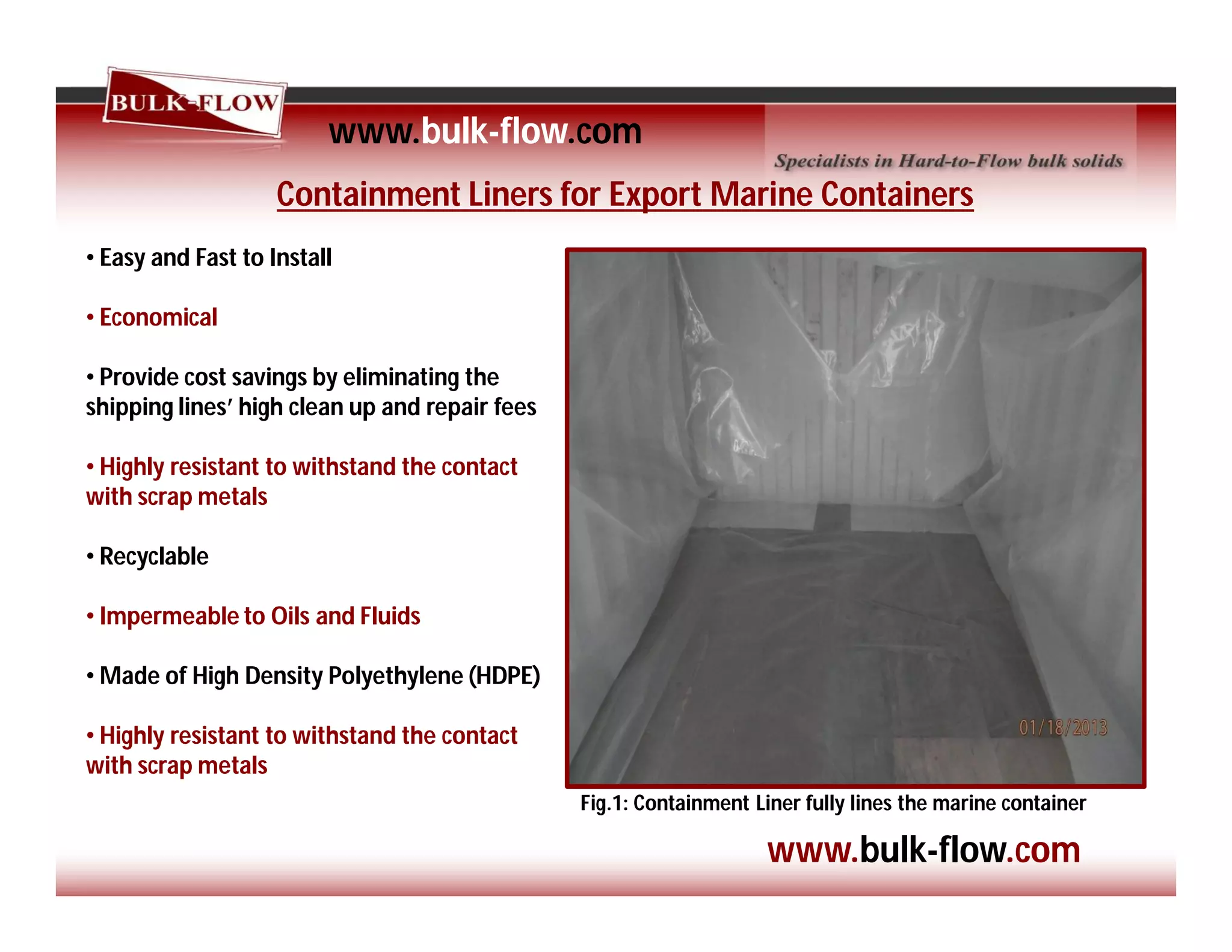 Bulk flow containment liners | PDF