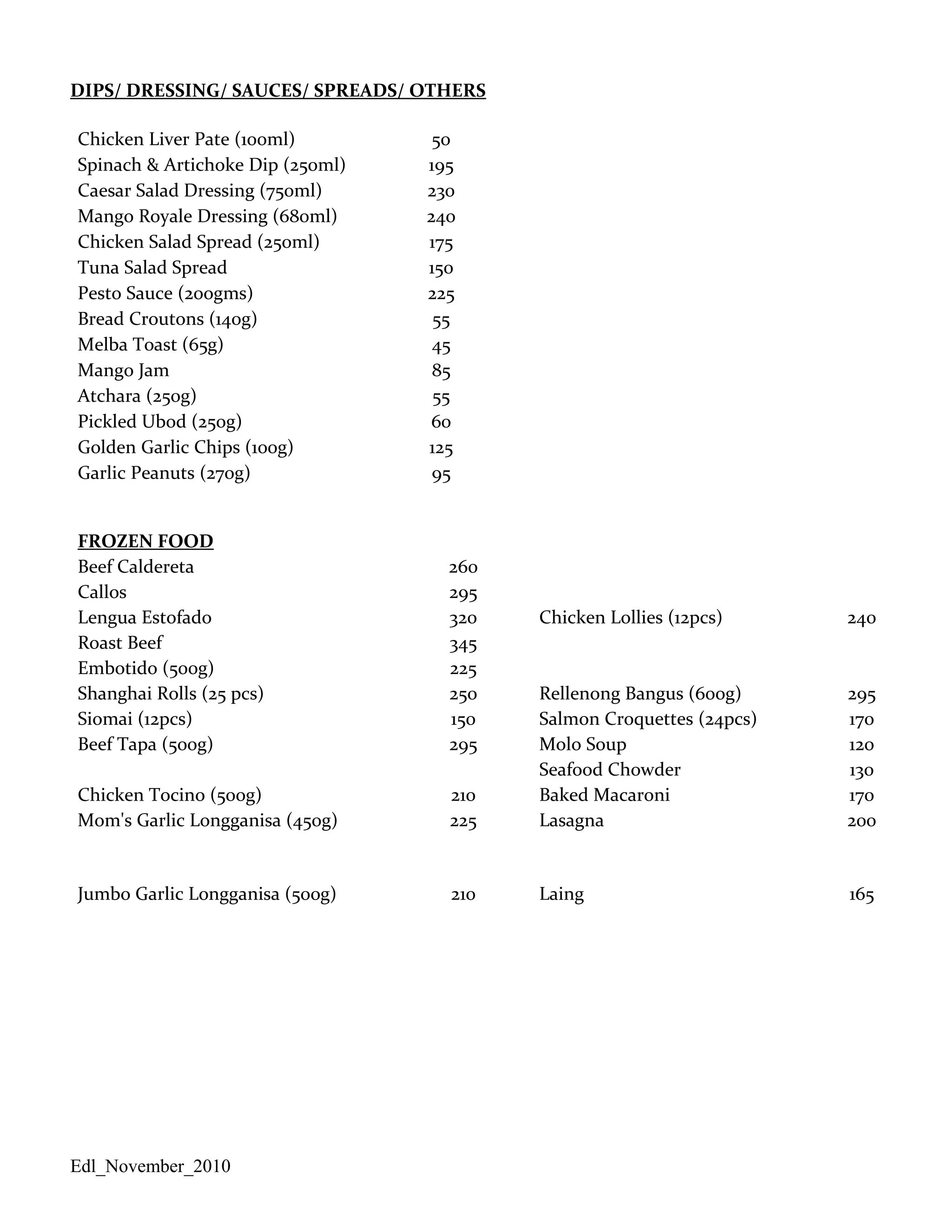 Bulk Order Menu Nov 2010 (1) | PDF