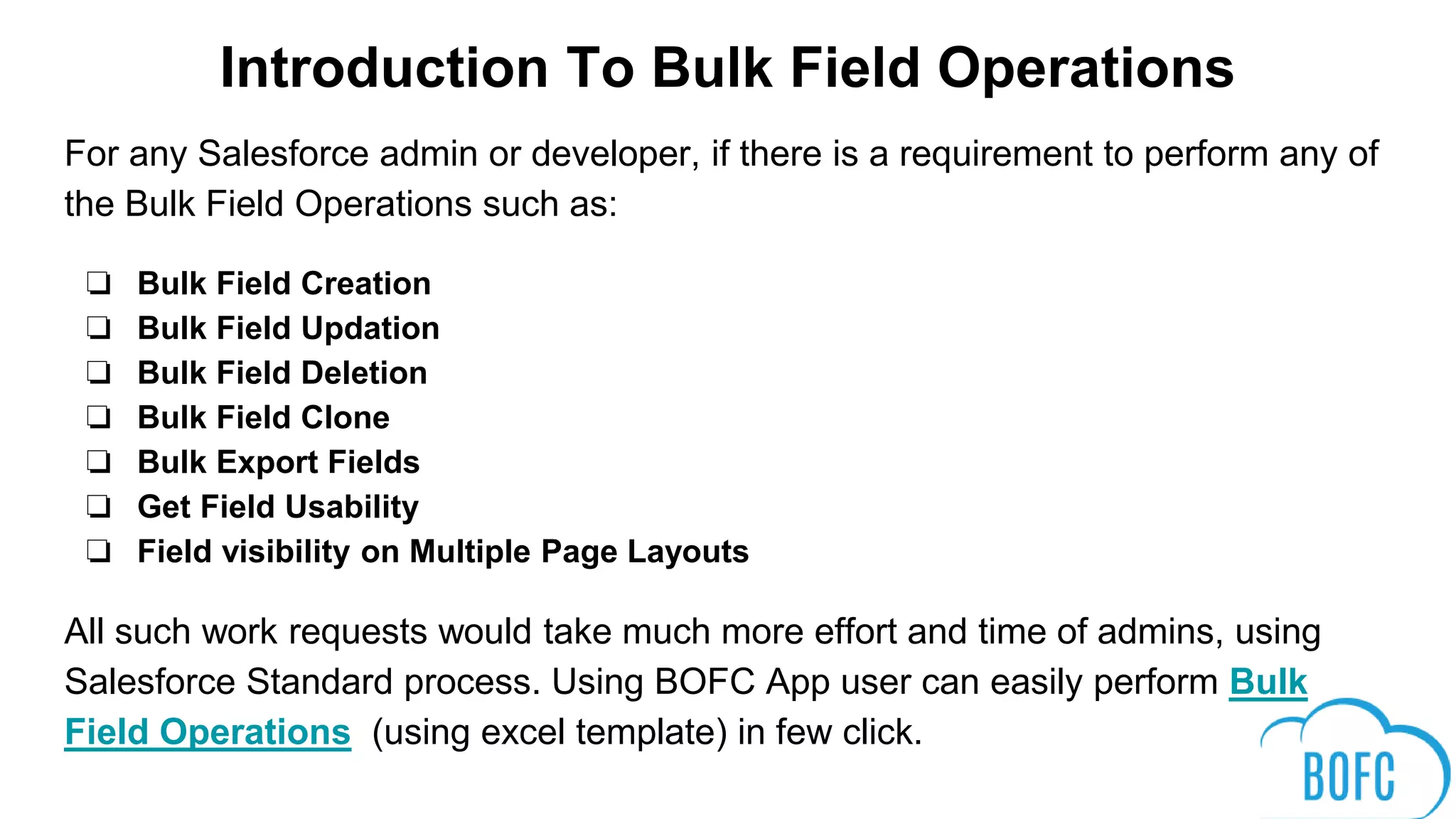 Bulk Field Operations Using Bofc App Ppt