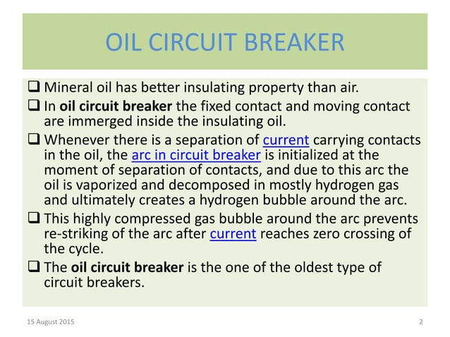 Bulk oil & Minimum oil Circuit Breakers | PPTX