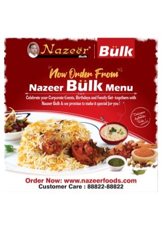 Nazeer Food Presents Bulk Menu.