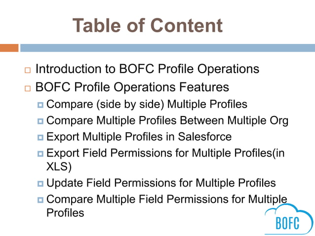 Bulk Profile Operations In Salesforce Using Bofc App Ppt