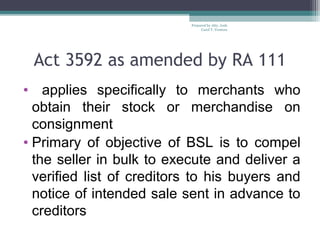 Bulk sales law | PPT | Business | Business and Finance