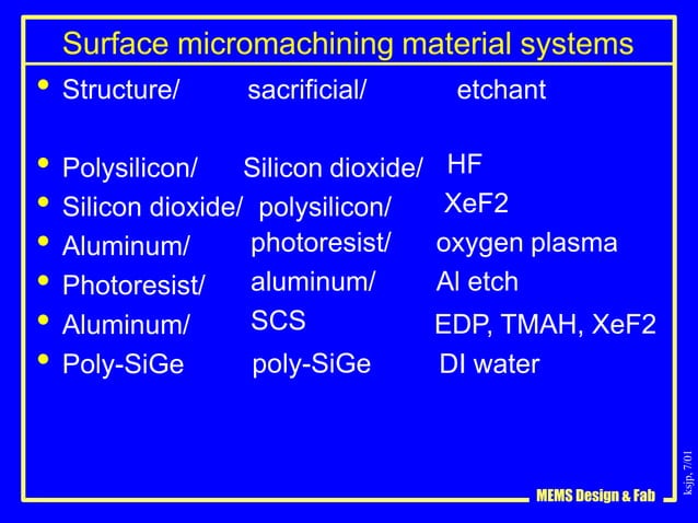 bulk surface micromachining and engg stuff about mems | PPTX