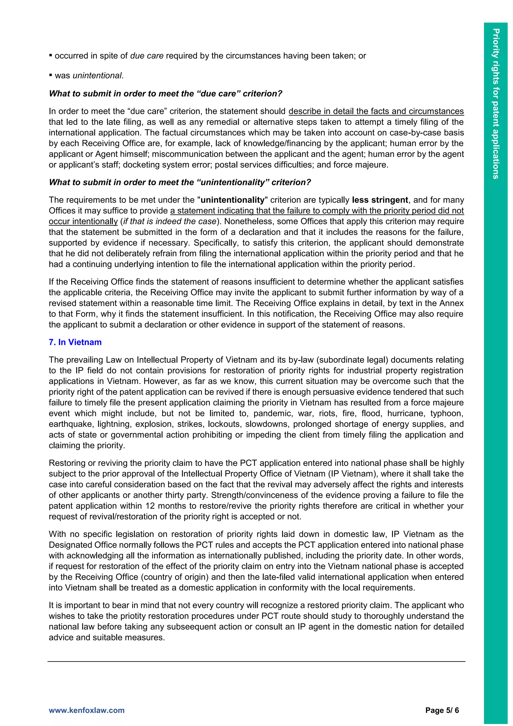 Restoration of priority rights for patent applications in Vietnam ...