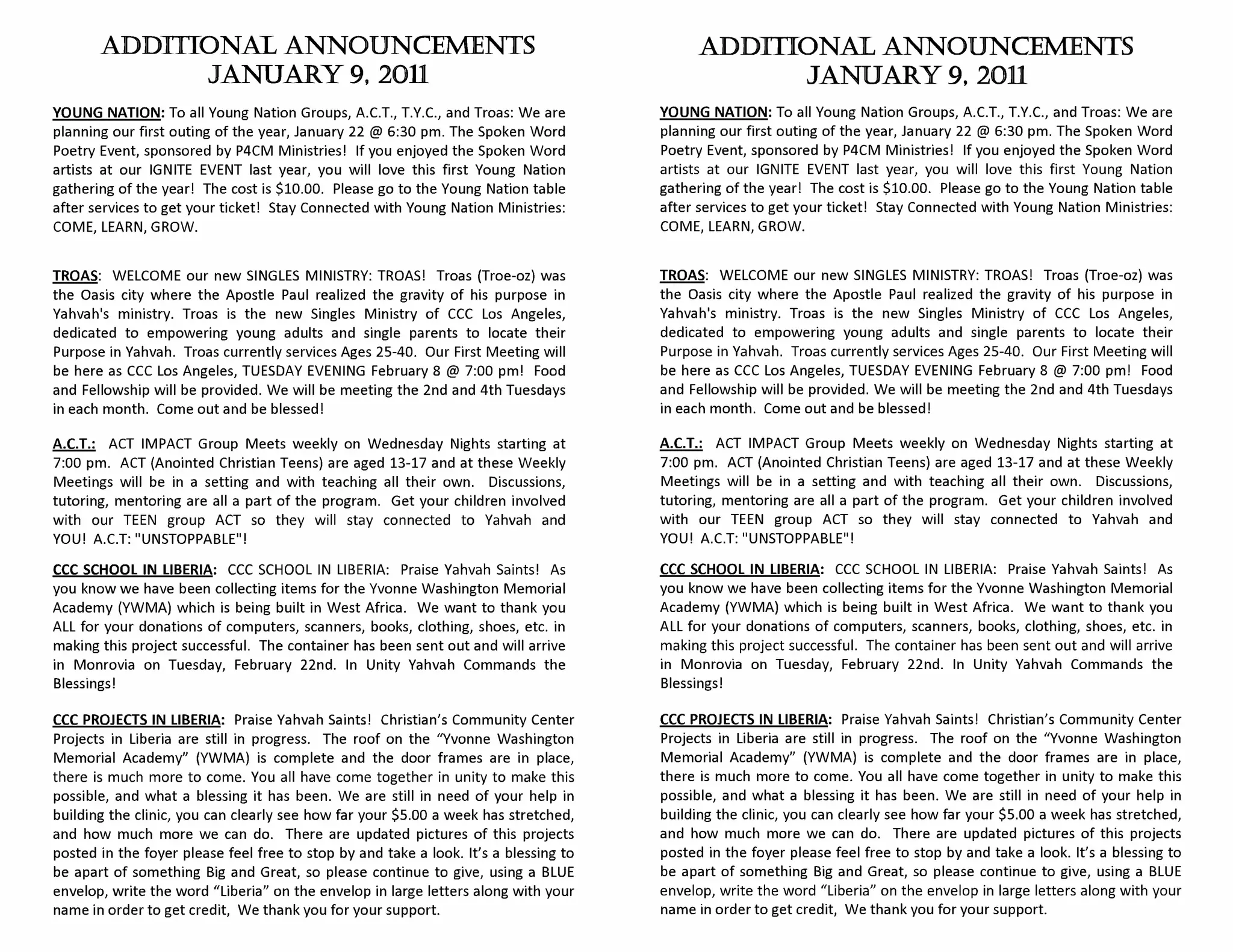 Weekly Bulletin Announcements | PDF