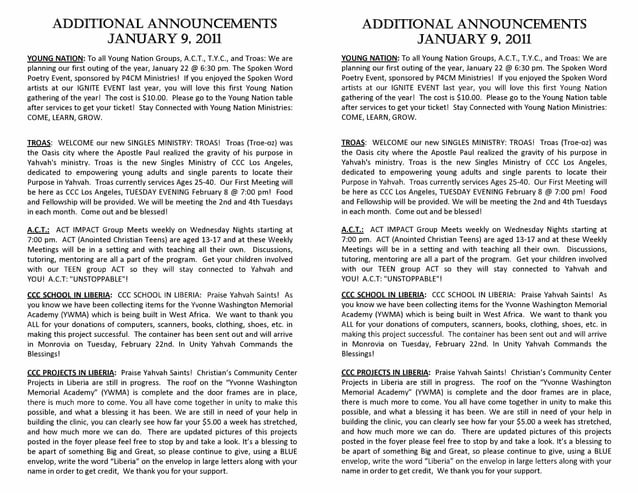 Weekly Bulletin Announcements | PDF