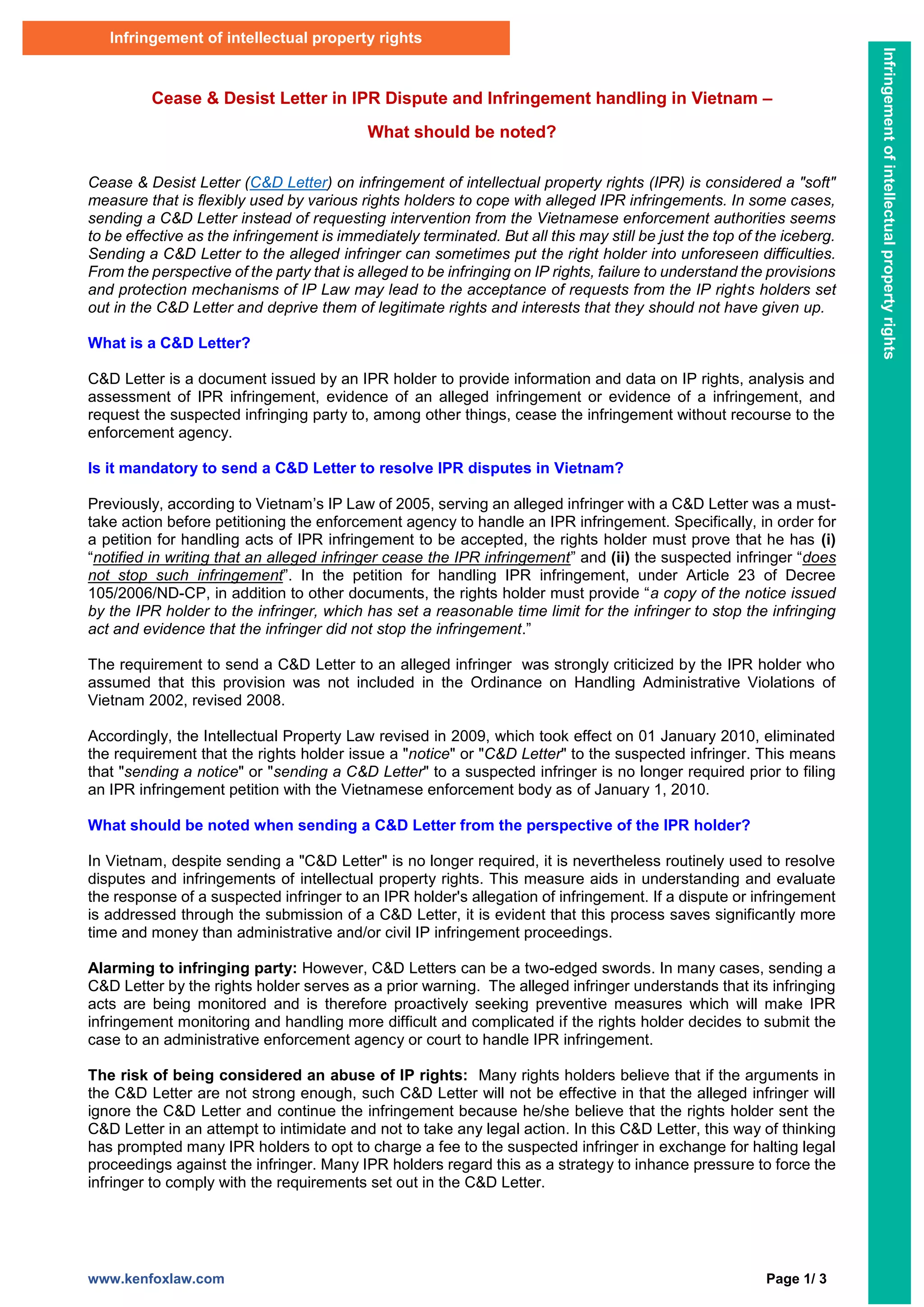 Cease and Desist Letter in IPR Dispute and Infringement handling in Vietnam.pdf