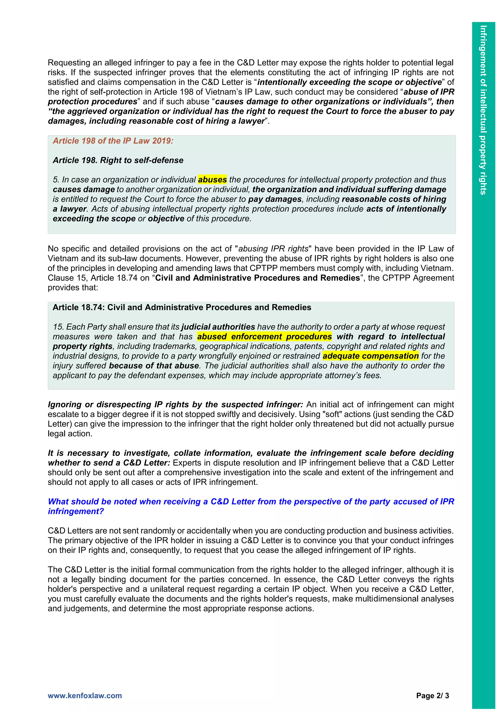 Cease and Desist Letter in IPR Dispute and Infringement handling in ...