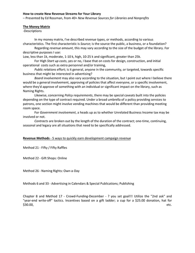 Handout 1: Money Matrix | PDF