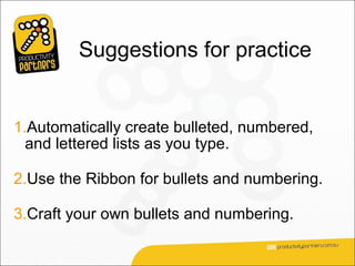 Bullets numbering lists_without_questions | PPT | Desktop Publishing | Computer Software and ...