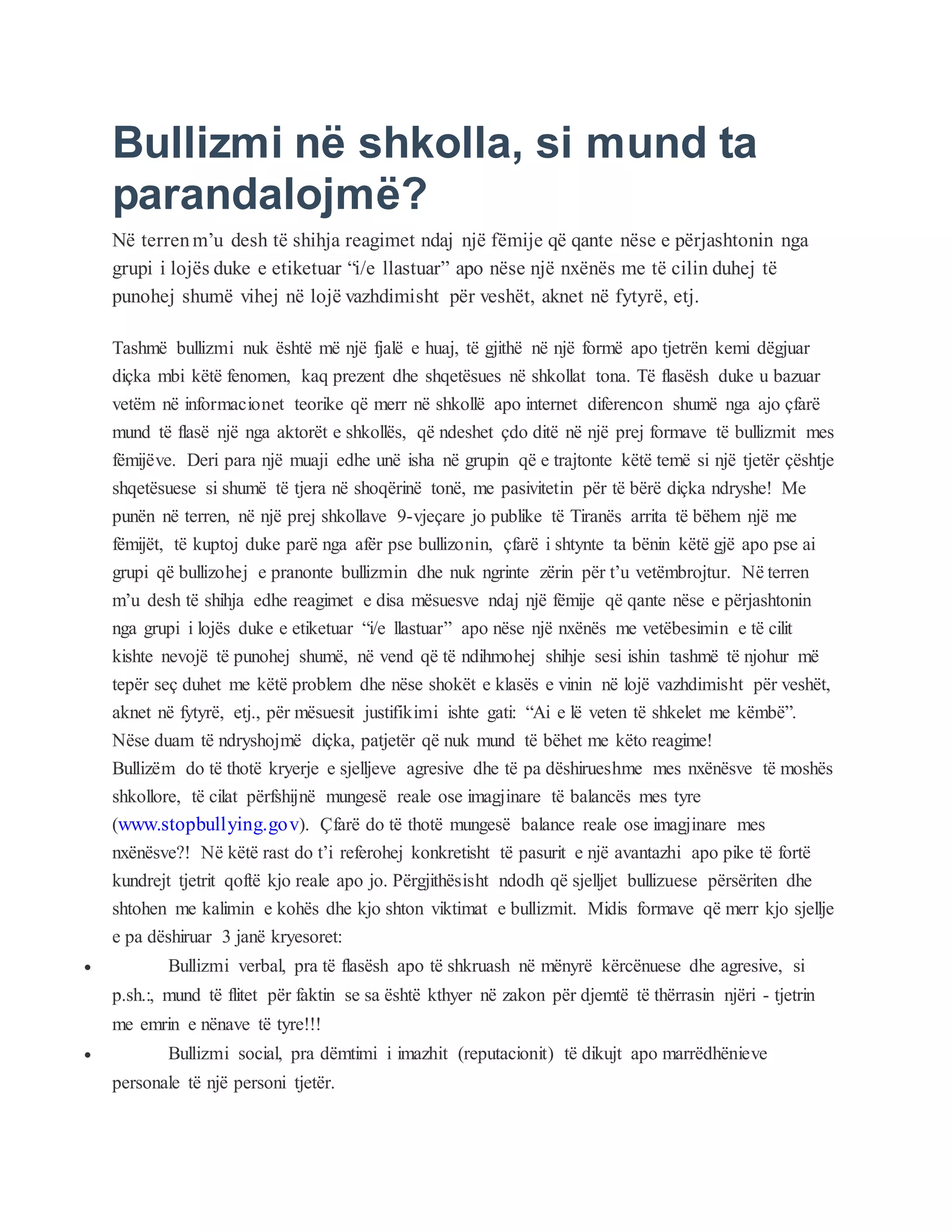 Bullizmi në shkolla | DOC