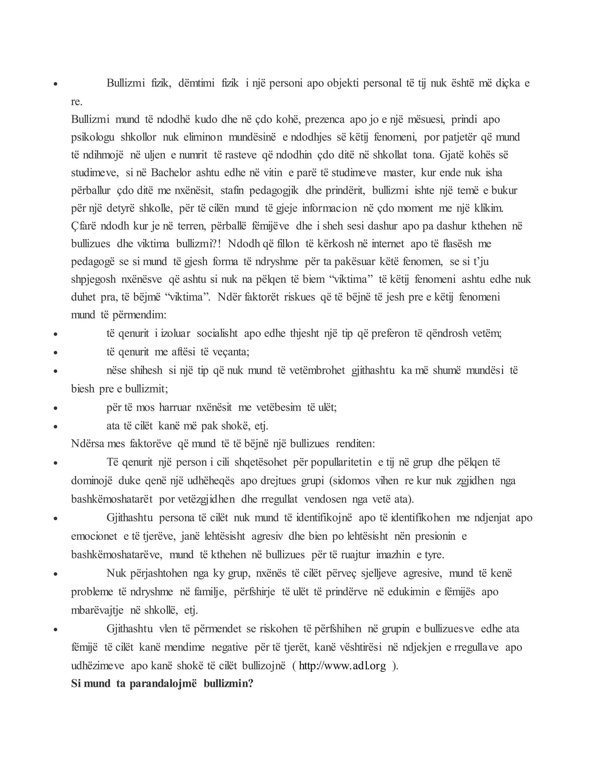 Bullizmi në shkolla | DOC
