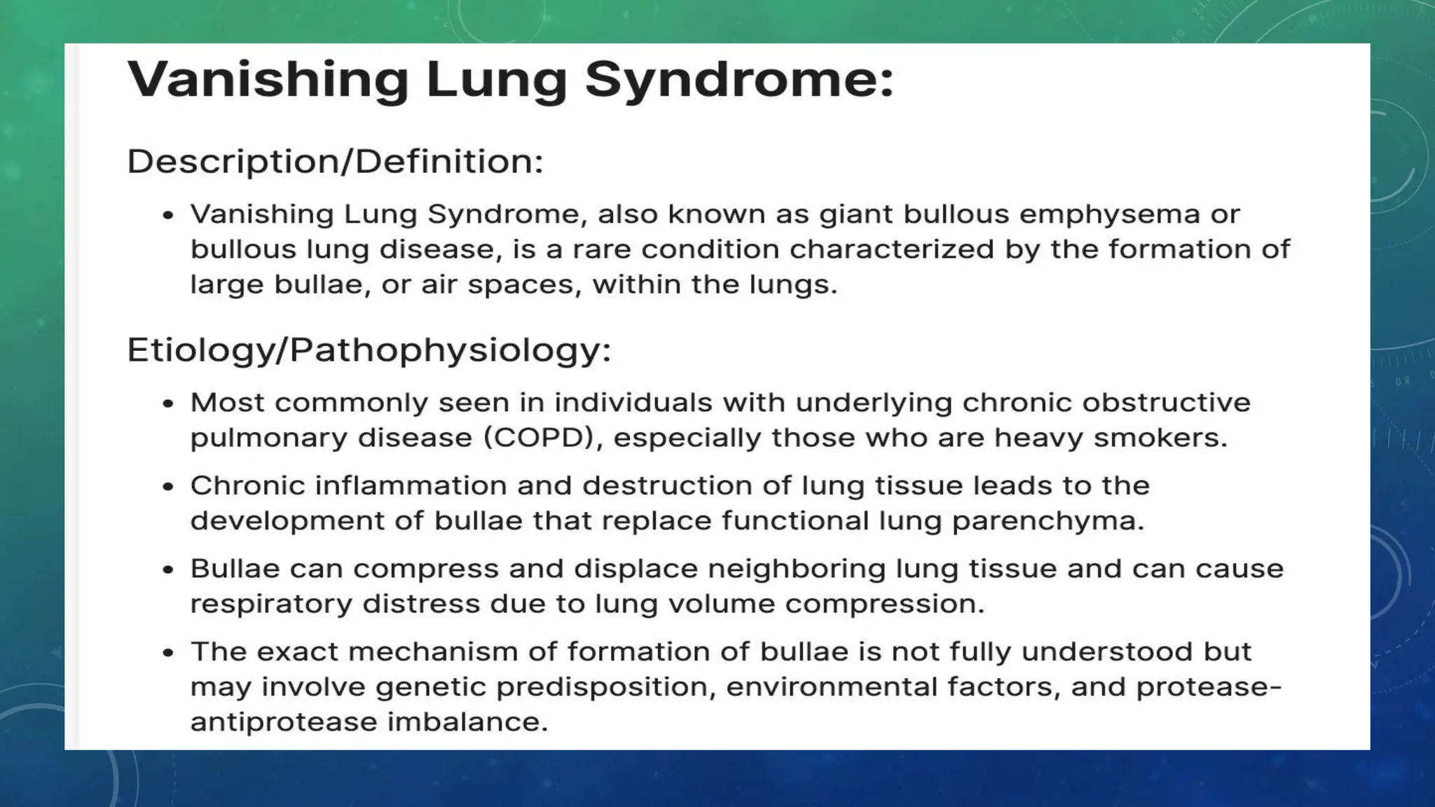 BULLOUS DISEASENOF THE LUNG.pptx high yield topic | PPTX