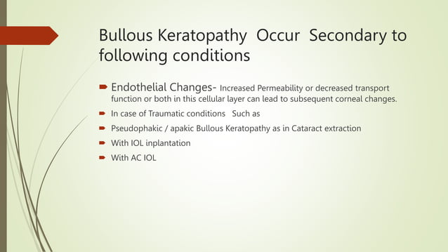 Bullous Keratopathy 1.pptx | Eye and Vision Conditions | Diseases and ...