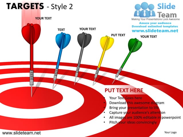 Bullseye darts targets style design 2 powerpoint ppt templates. | PPT