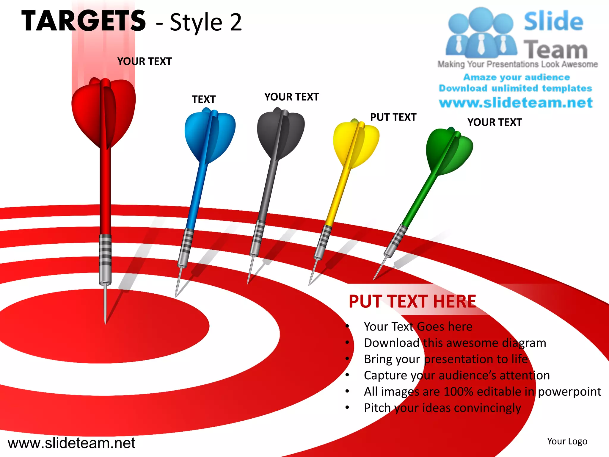 Bullseyes darts targets design 2 powerpoint ppt templates. | PPT