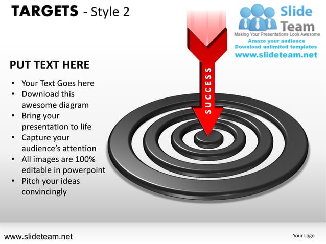 Bullseyes darts targets design 2 powerpoint ppt templates. | PPT