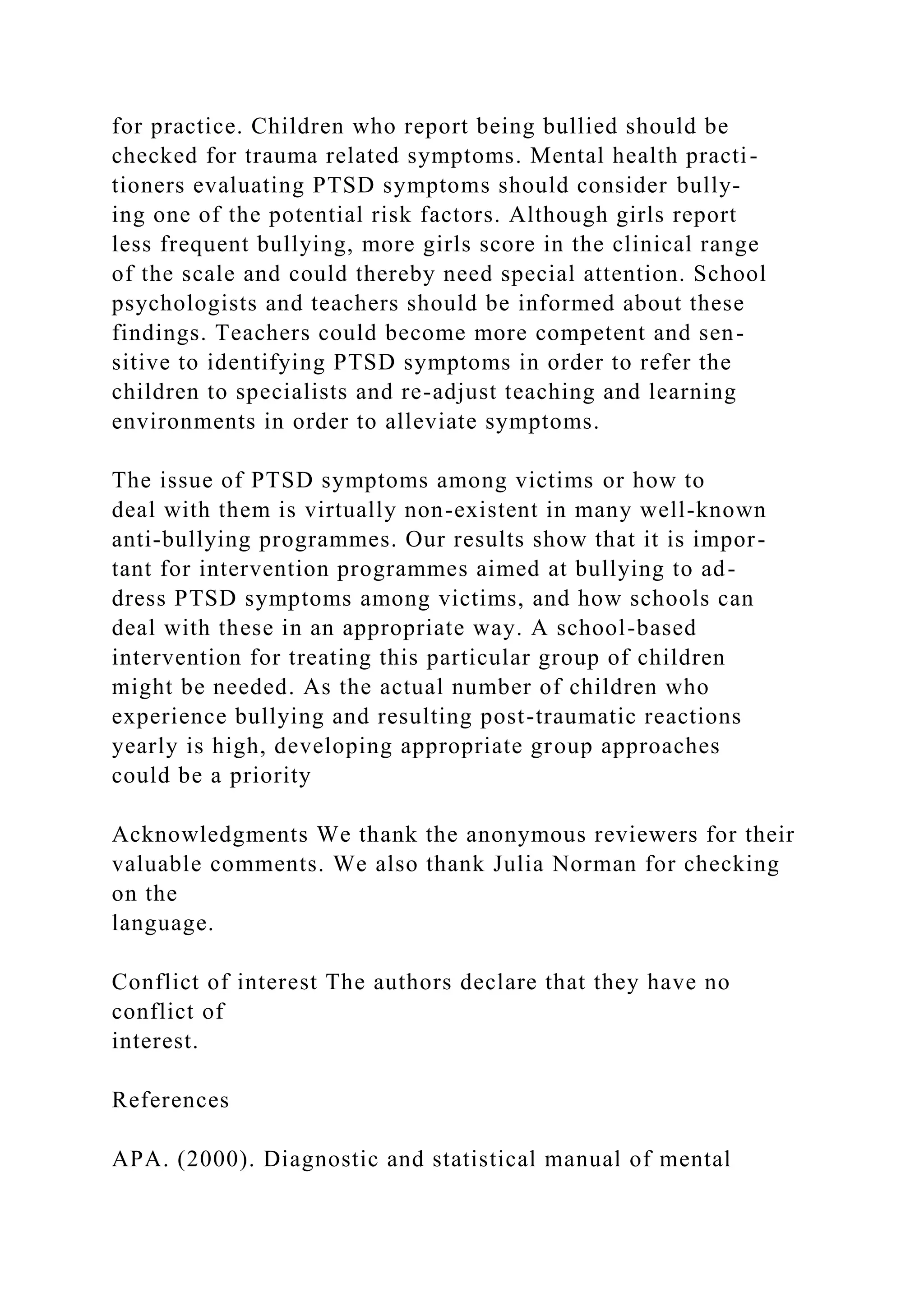 Bullying and PTSD SymptomsThormod Idsoe & Atle Dyregrov & .docx