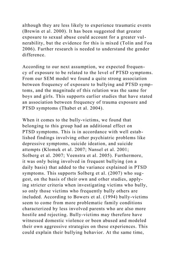 Bullying and PTSD SymptomsThormod Idsoe & Atle Dyregrov & .docx