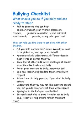 Bullying checklist | PDF